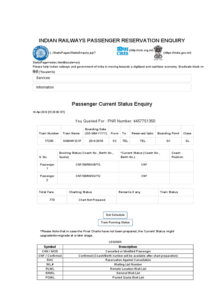 Indian Railways Passenger Reservation Enquiry: Services Information ...