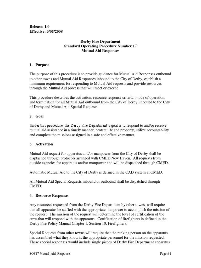 Release: 1.0 Effective: 3/05/2008 Derby Fire Department Standard ...