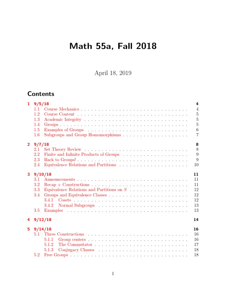Math 55a, Fall 2018: April 18, 2019 | PDF | Group (Mathematics) | Integer