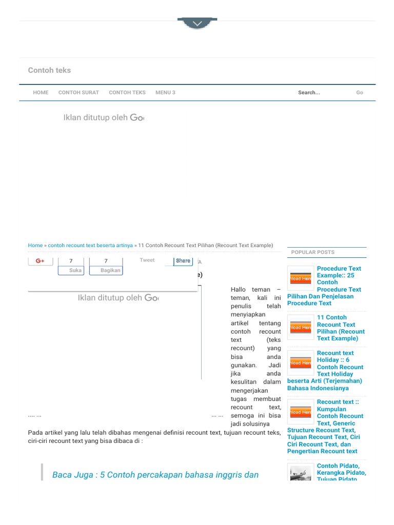 Contoh Recount Text Singkat dan Struktur | PDF