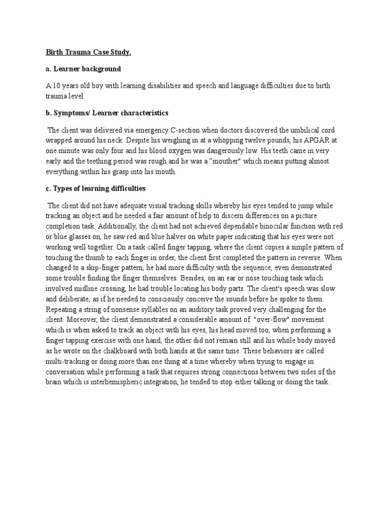 Birth Trauma Case Study. A. Learner Background | PDF | Learning ...