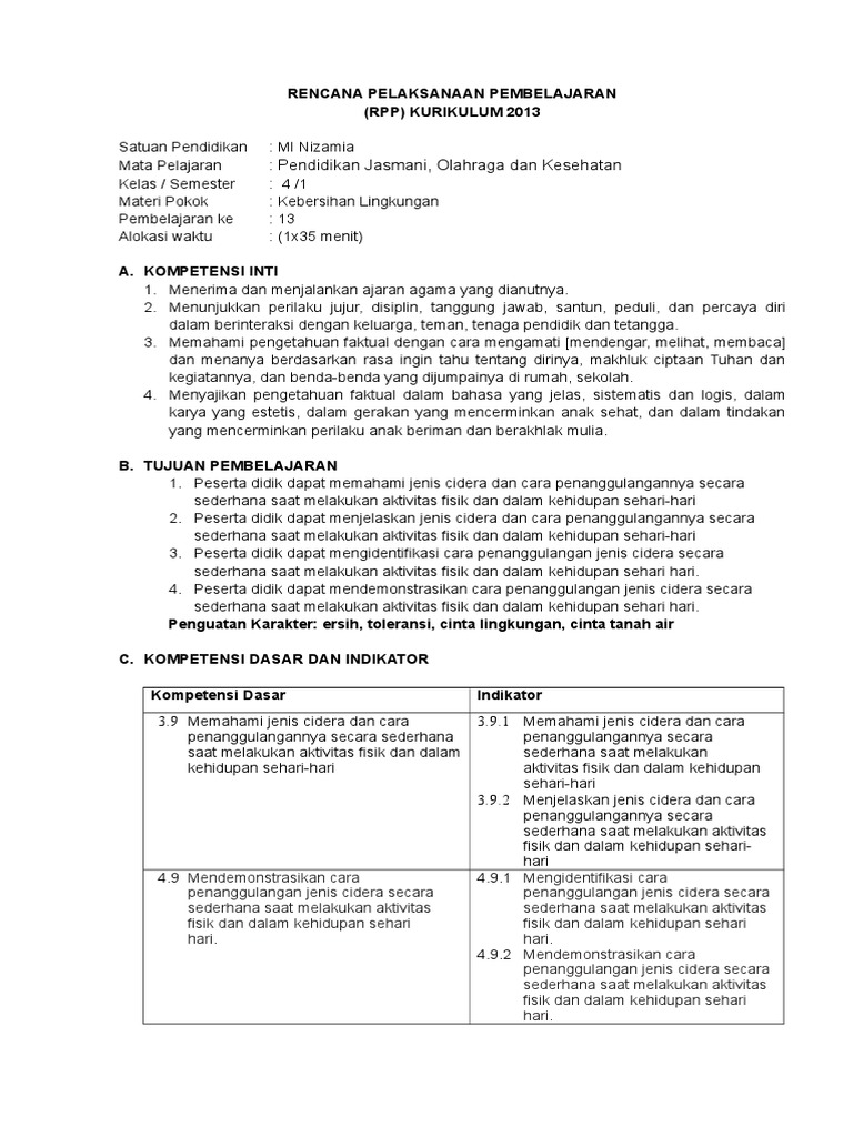 Rpp-Kls IV Mi Pjok | PDF | Karier & Perkembangan | Kesehatan Holistik