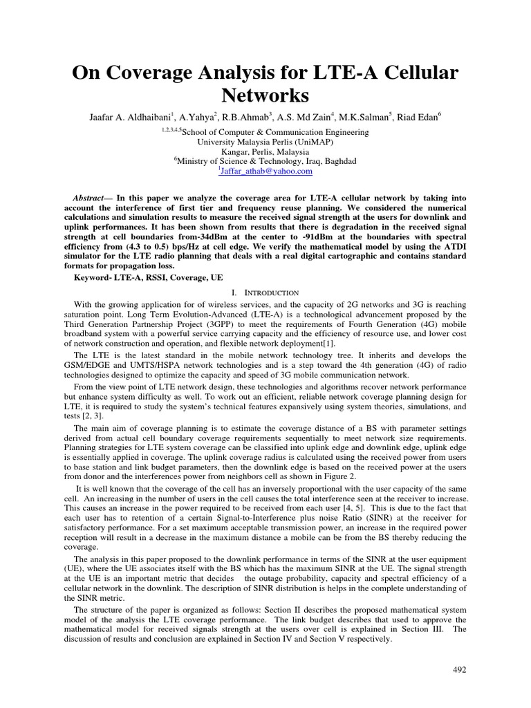 On Coverage Analysis For LTE-A Cellular Networks | PDF | Lte Advanced | Cellular Network