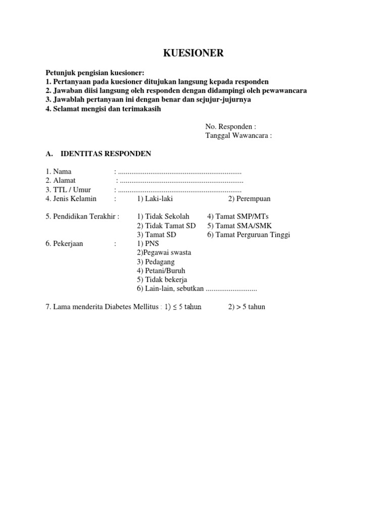 Kuesioner Minipro DM | PDF