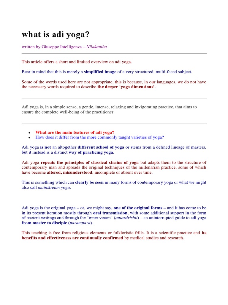What Is Adi Yoga? | PDF | Asana | Yoga