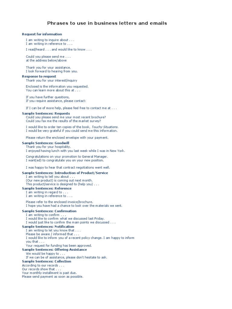 Phrases To Use in Business Letters and Emails | PDF | Career & Growth