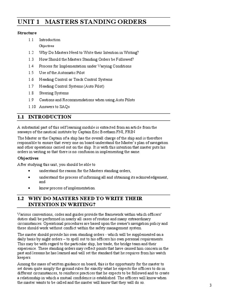 Masters Standing Orders | PDF | Water Transport | Shipping