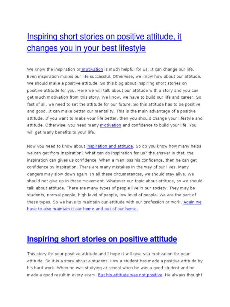 Inspiring Short Stories On Positive Attitude Docs | PDF | Motivation ...