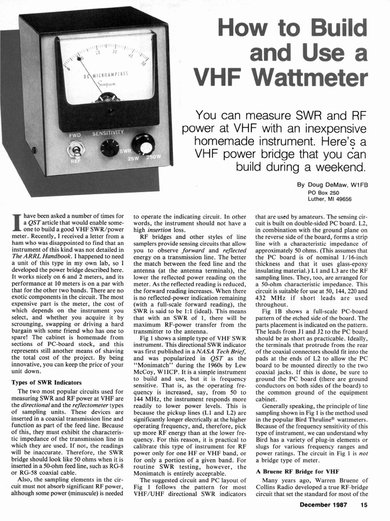 How To Build and Use A VHF Wattmeter PDF | PDF
