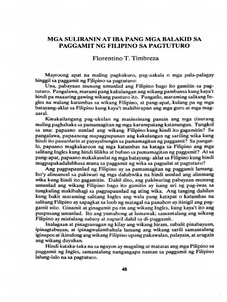 Mga Suliranin at Iba Pang Mga Balakid Sa Paggamit NG Filipino Sa ...