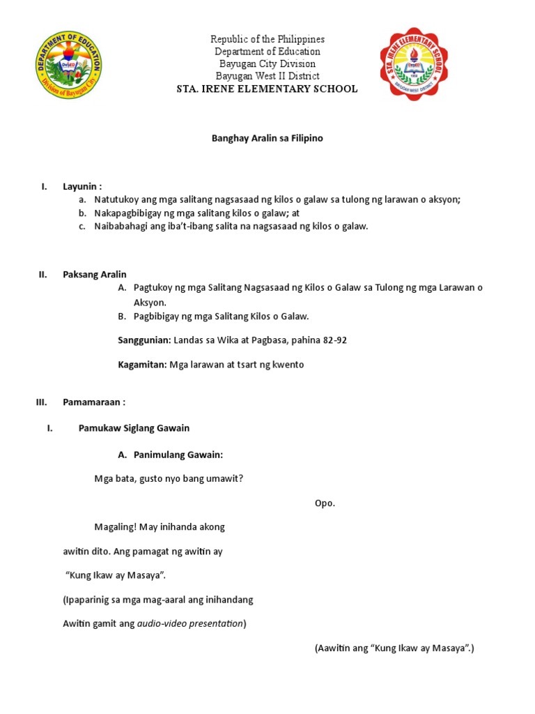 Banghay Aralin Sa Filipino | PDF