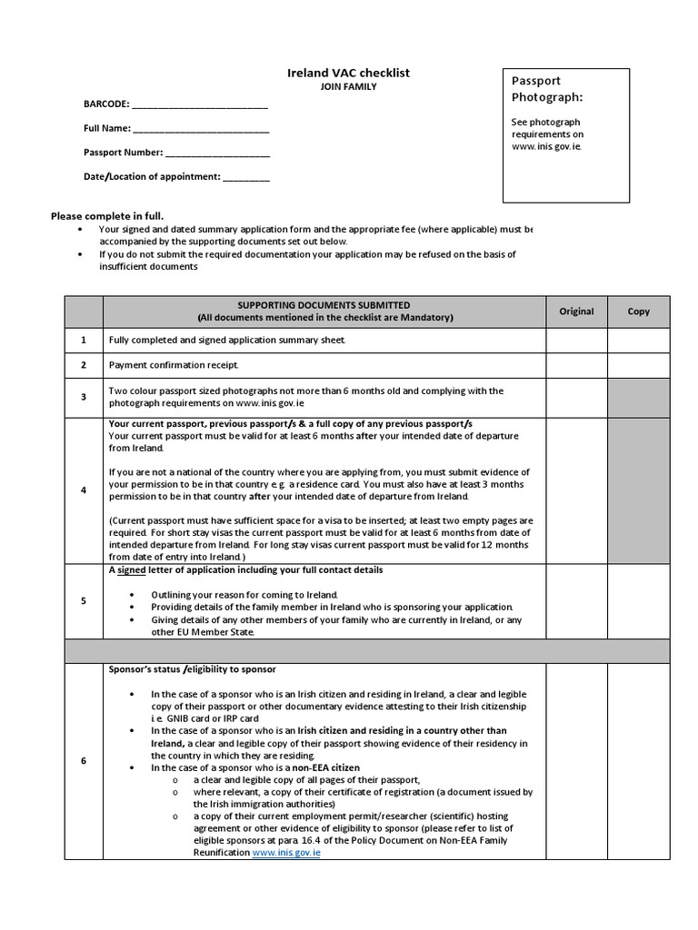 Join Family Visa Checklist 1 | PDF | Passport | Travel Visa