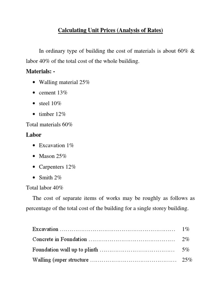 Calculating Unit Prices | PDF | Mortar (Masonry) | Masonry