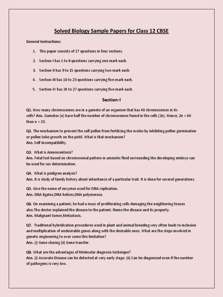 Biology Solved Sample Paper 2 | PDF | Dna | Conservation Biology