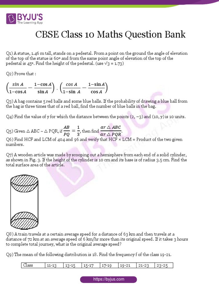 Class 10 Maths Question Bank PDF | PDF | Circle | Area