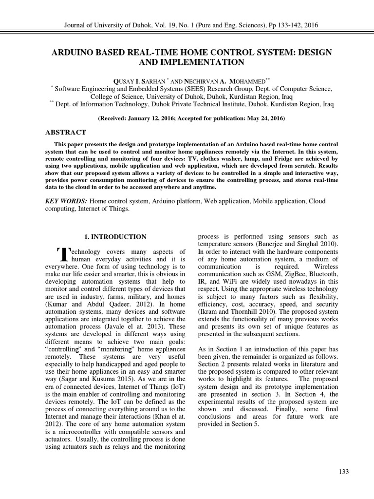 Arduino Based Real-Time Home Control System: Design and Implementation | Download Free PDF ...