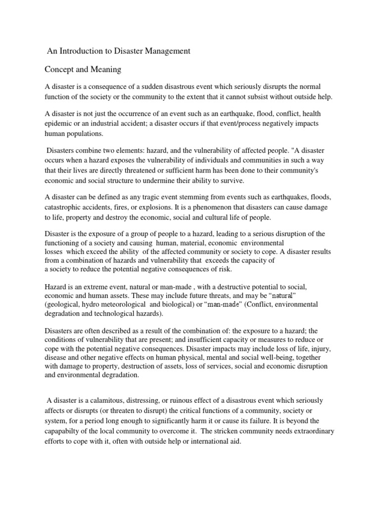 An Introduction To Disaster Management Concept and Meaning | PDF ...
