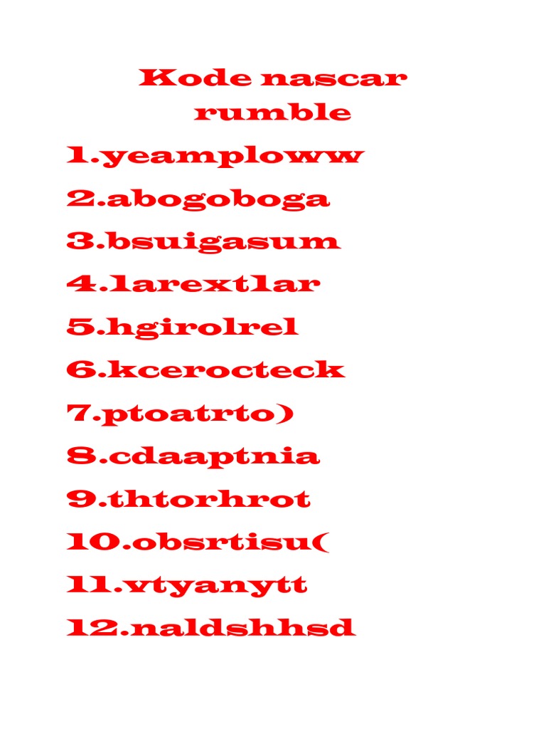 Kode Nascar Rumble | PDF