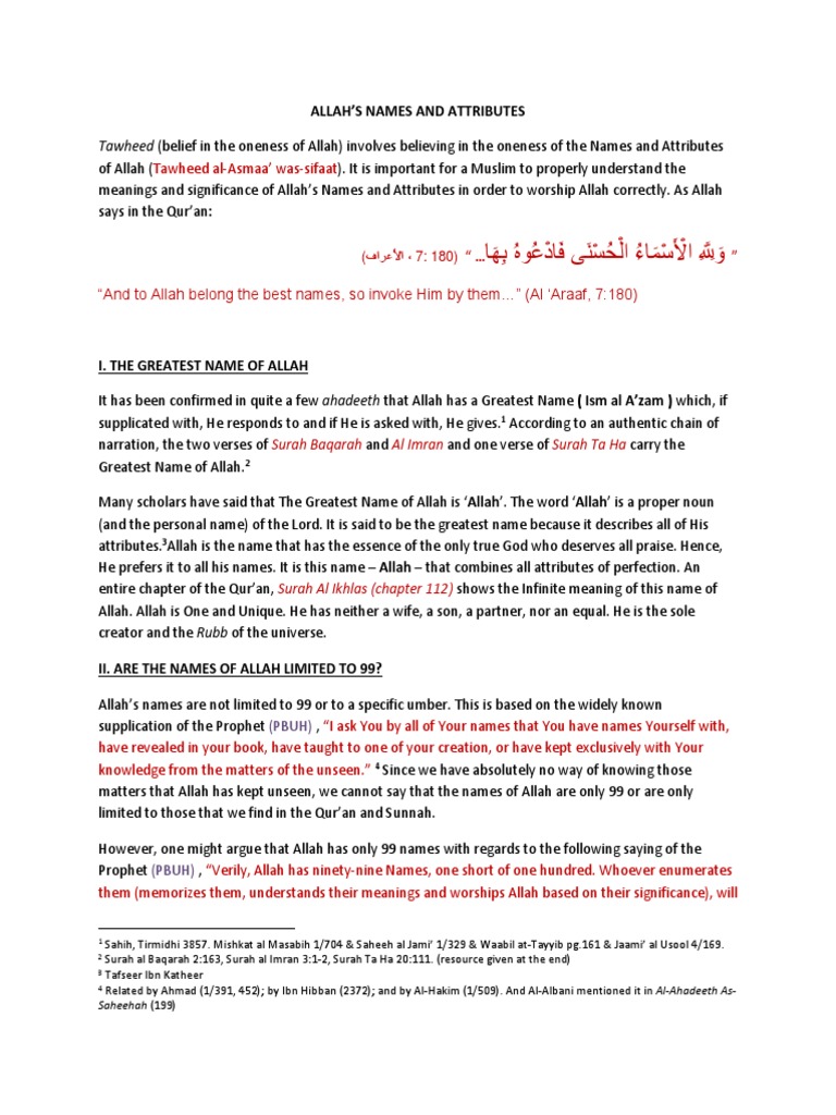 Allah's Names and Attributes Guide | PDF | God In Islam | Tawhid