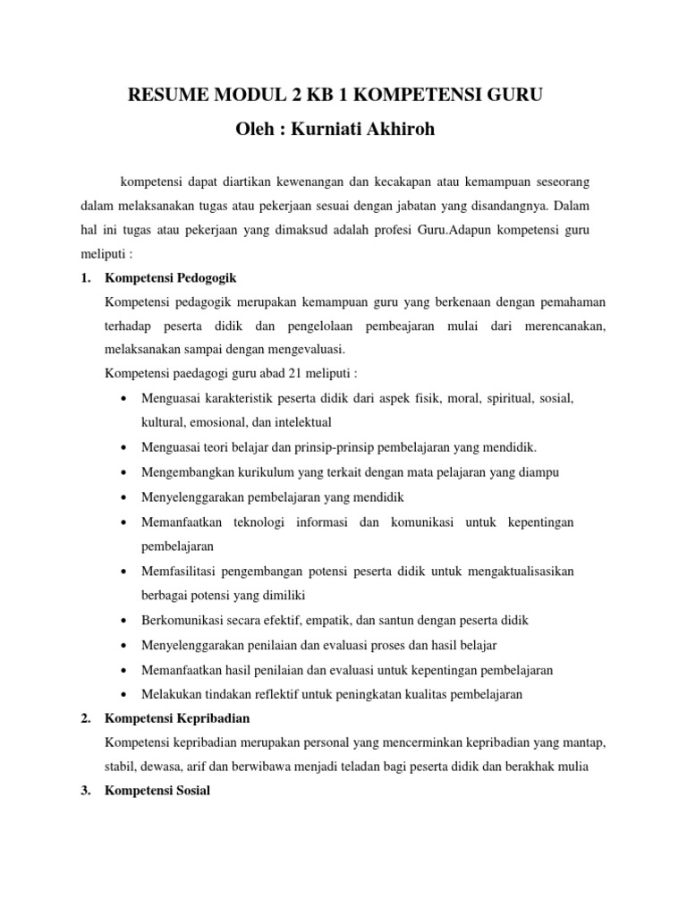 Resume Modul 2 KB 1 Kompetensi Guru | PDF