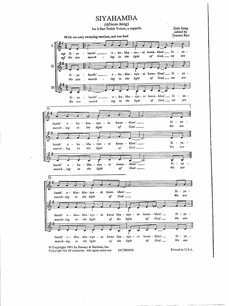 SIYAHAMBA Arr Doreen Rao PDF | PDF