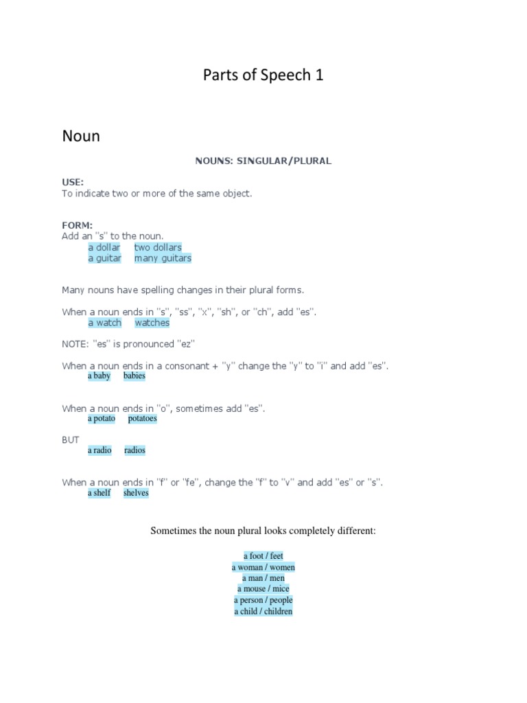 Parts of Speech 1 | PDF | Adverb | Verb