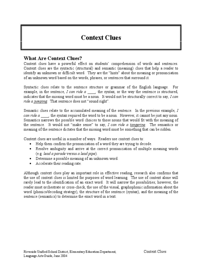 What Are Context Clues? | PDF | Semantics | Word