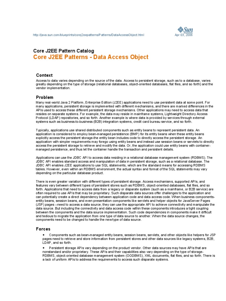 Core J2EE Patterns - Data Access Object | PDF