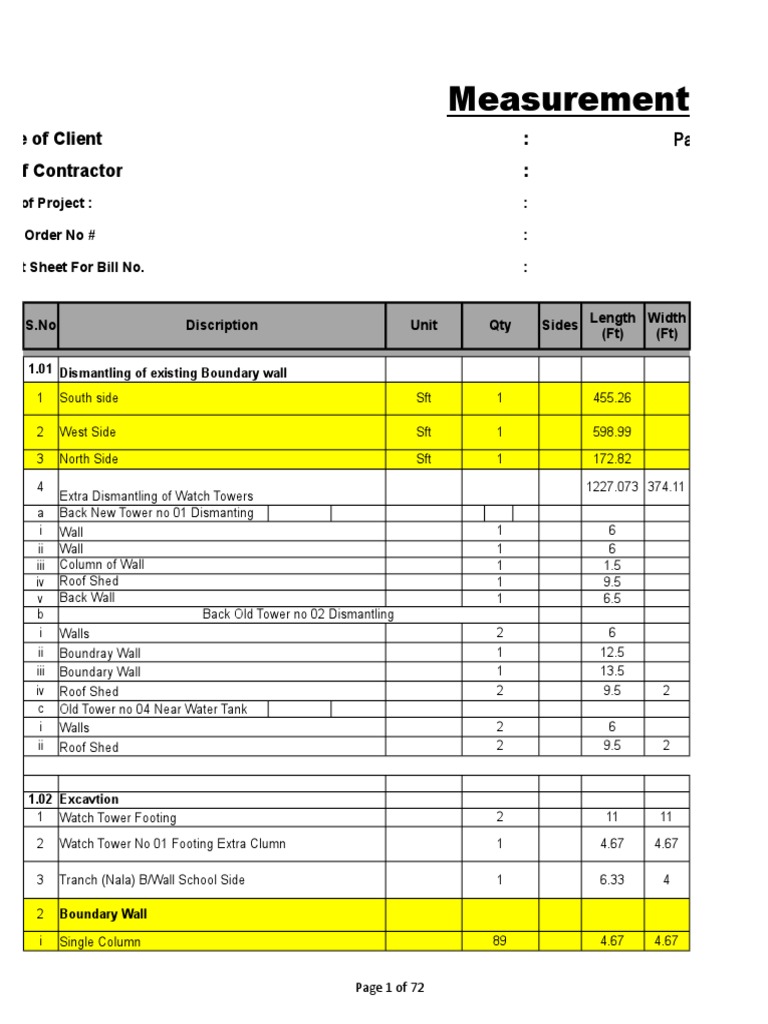 BBS RS 765 Project Measurement Sheet | PDF | Building Technology ...