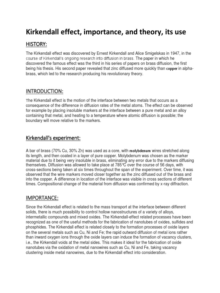 Kirkendall Effect, Importance, and Theory, Its Use: History | PDF ...