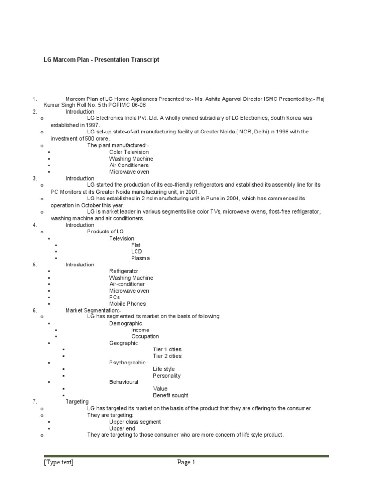 LG Marcom Plan - Presentation Transcript: (Type Text) | PDF | Brand ...