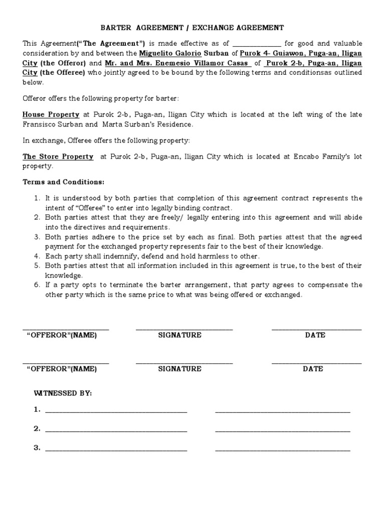 Barter Agreement | PDF