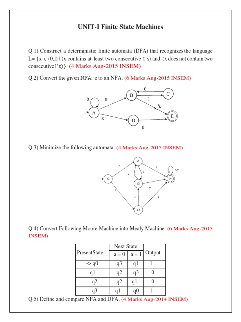 Unit-I FSM Question Bank | PDF | Theory Of Computation | Applied Mathematics