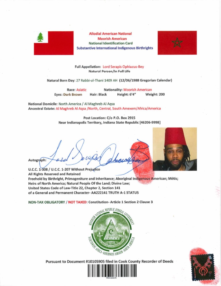 Allodial American National Moorish American National Identification ...