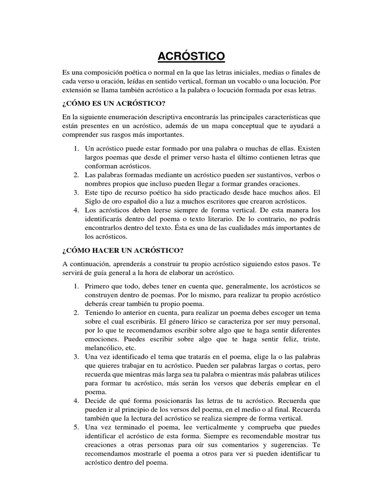 Características y creación de acrósticos | PDF | Palabra | Poesía