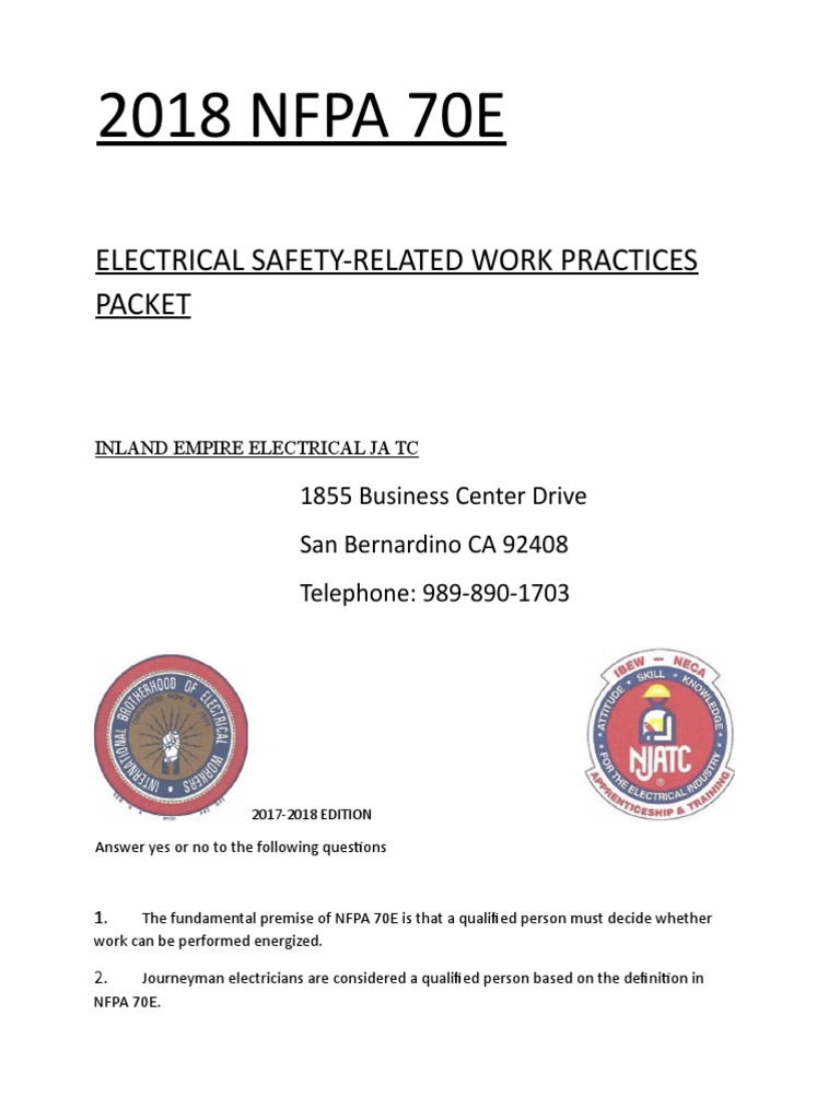 70E NFPA 2018 Handout | PDF | Electric Power | Electromagnetism