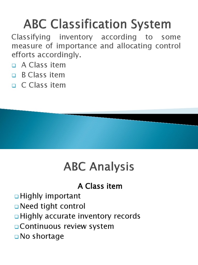 Classifying Inventory According To Some Measure of Importance and ...