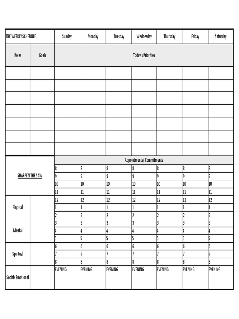 Seven Habits of Highly Effective People Weekly Schedule PDF | PDF