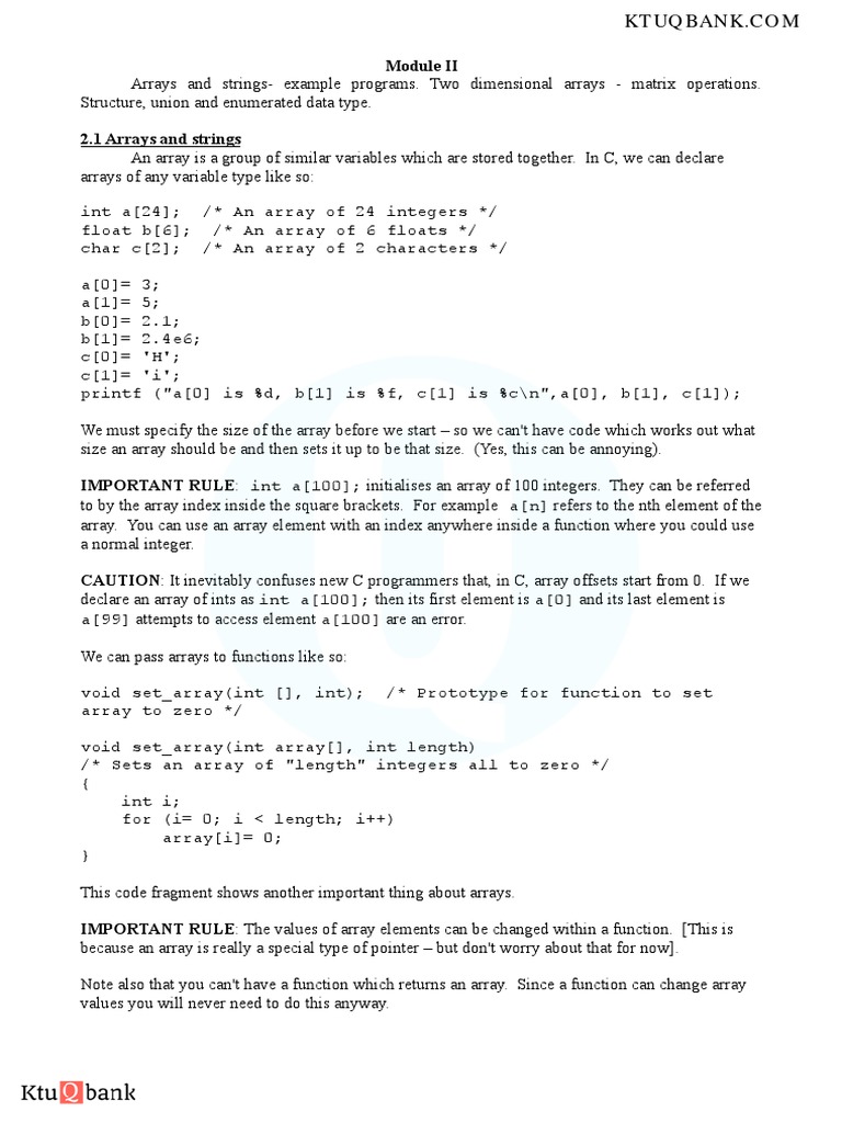 Module 2 - CP - CS100 - Notes - KtuQbank | PDF | Data Type | Pointer ...