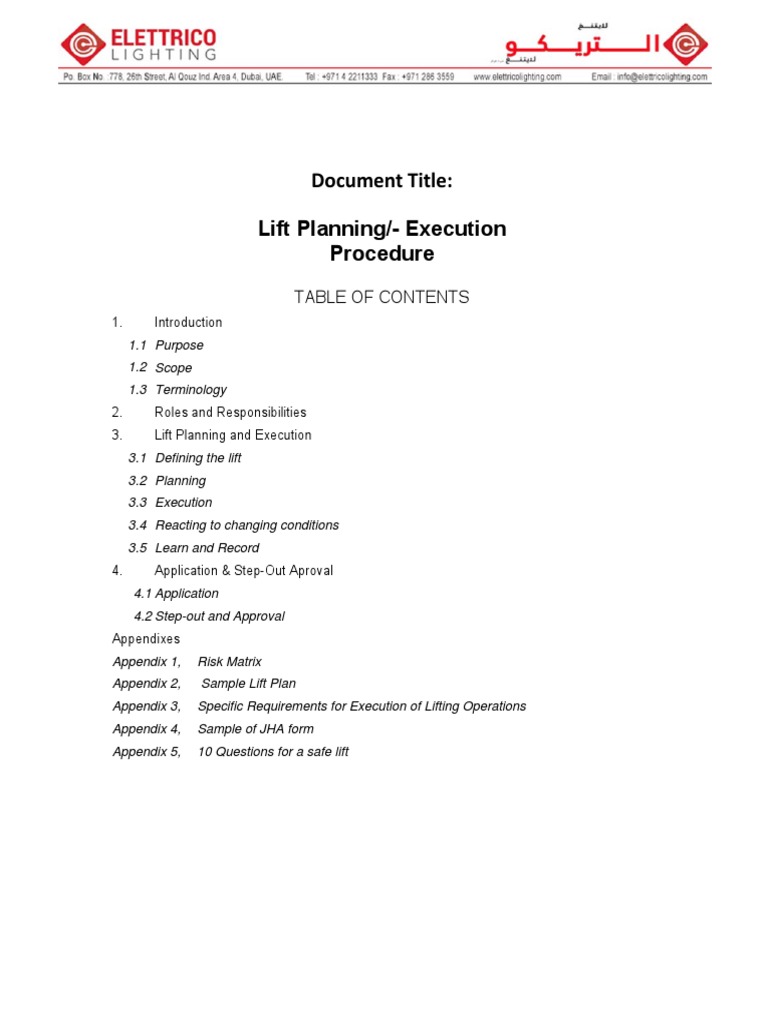 Lifting Plan | PDF | Crane (Machine) | Elevator