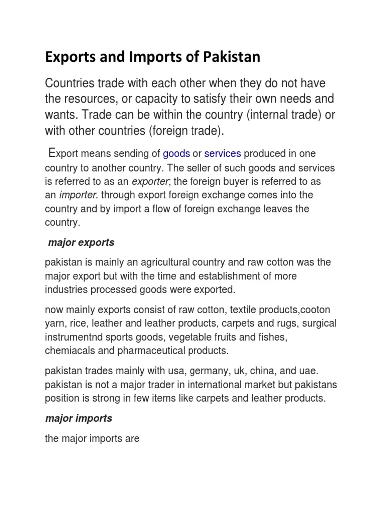 Pakistan's Key Exports and Imports | PDF | Finance & Money Management ...