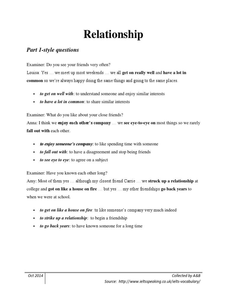 Relationship: Part 1-Style Questions | PDF