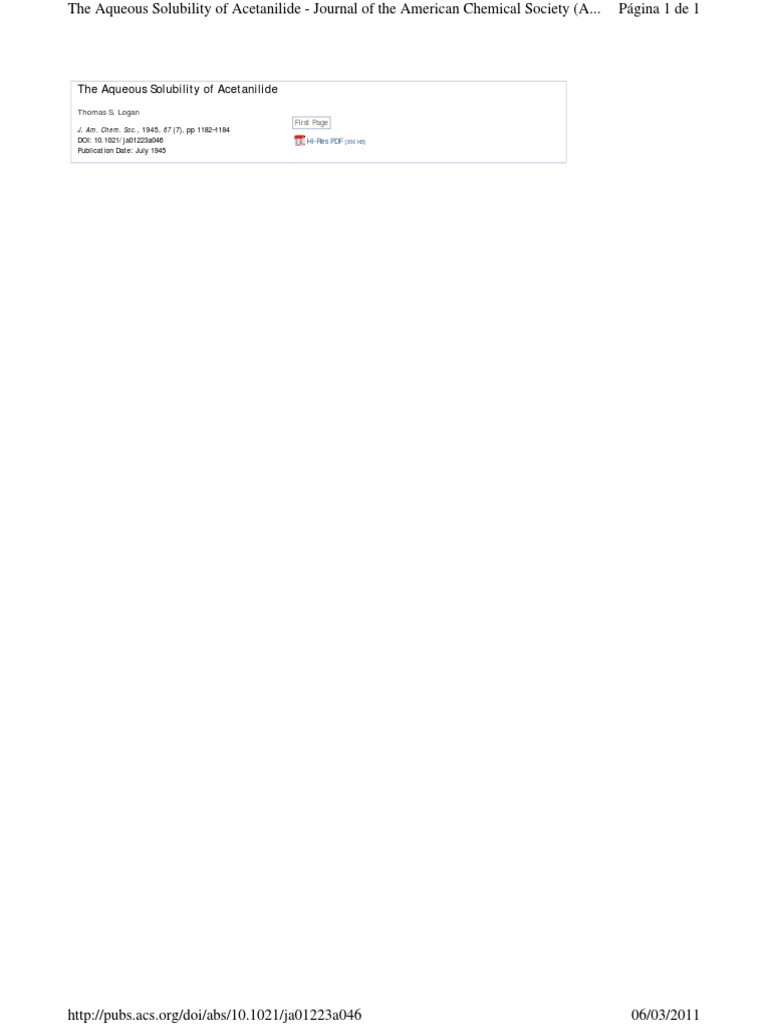 The Aqueous Solubility of Acetanilide PDF | PDF | Chemistry | Physical Sciences