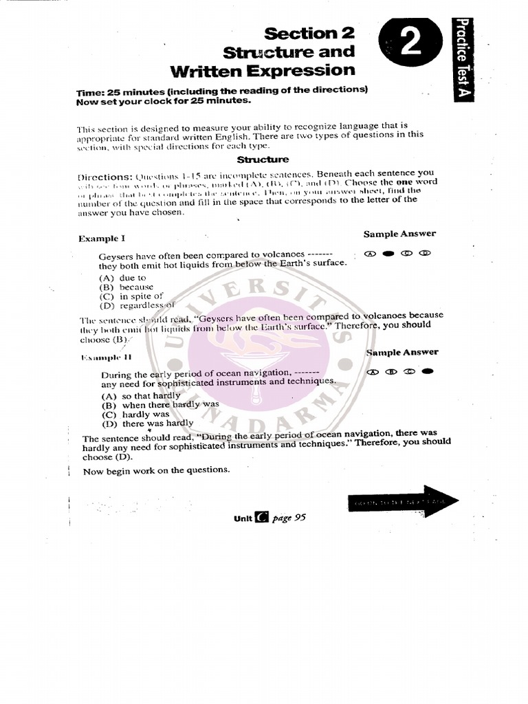 Practice Test A Section 2 Structure and Written Expression PDF | PDF