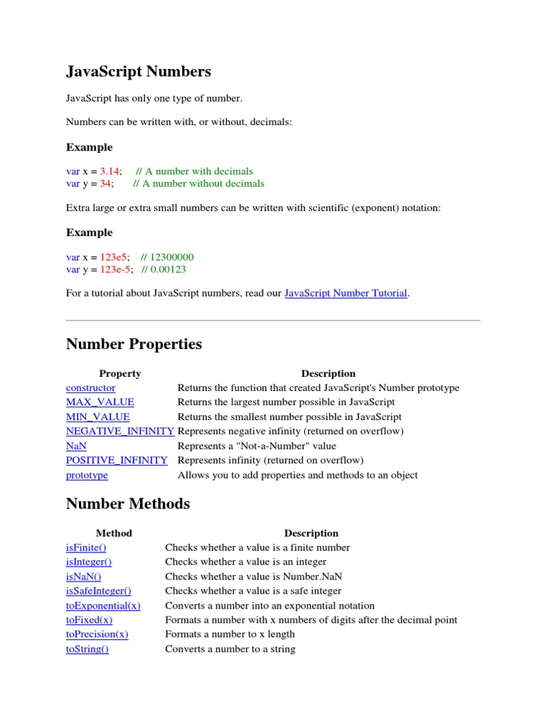 Javascript Numbers Example Pdf 