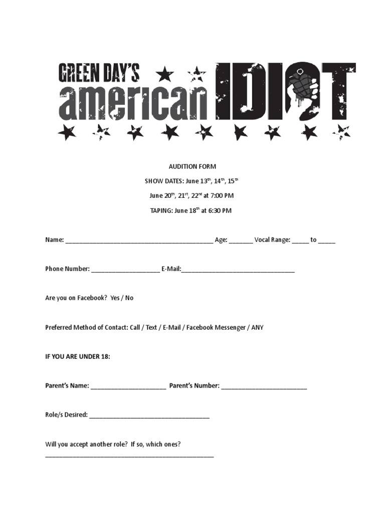 American Idiot Audition Form | PDF