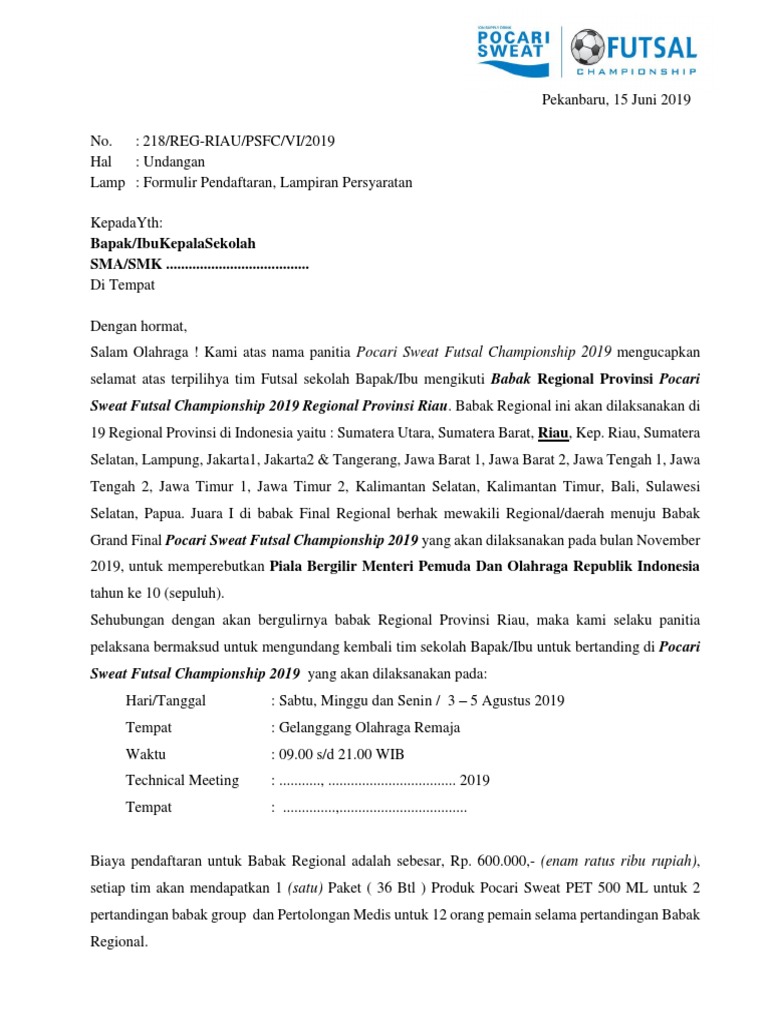 Undangan Pocari Sweat Futsal 2019 | PDF | Olahraga & Rekreasi