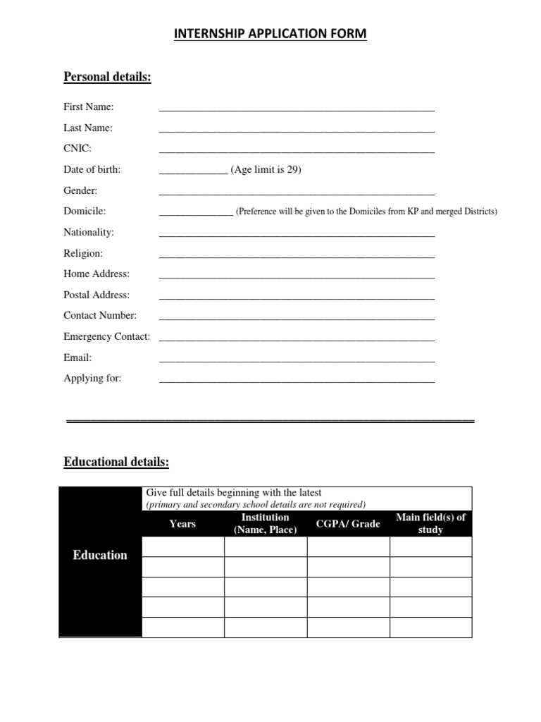 Internship Application Form: Personal Details | PDF | Business
