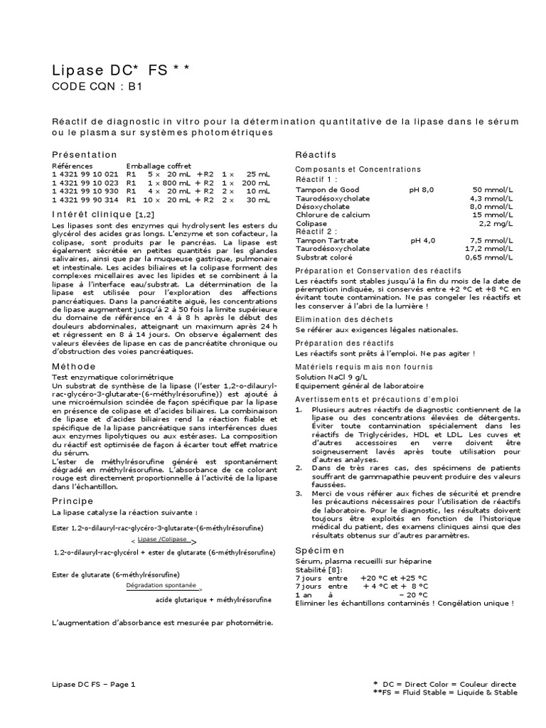 Diagnostic Lipase Pancréatique In Vitro | PDF | Chimie | Sciences physiques