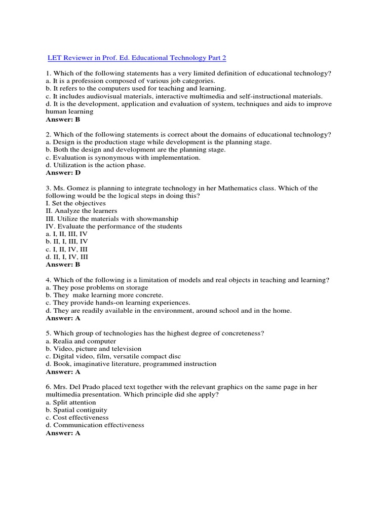 LET Reviewer in Prof. Ed. Educational Technology Part 2: Answer: B ...